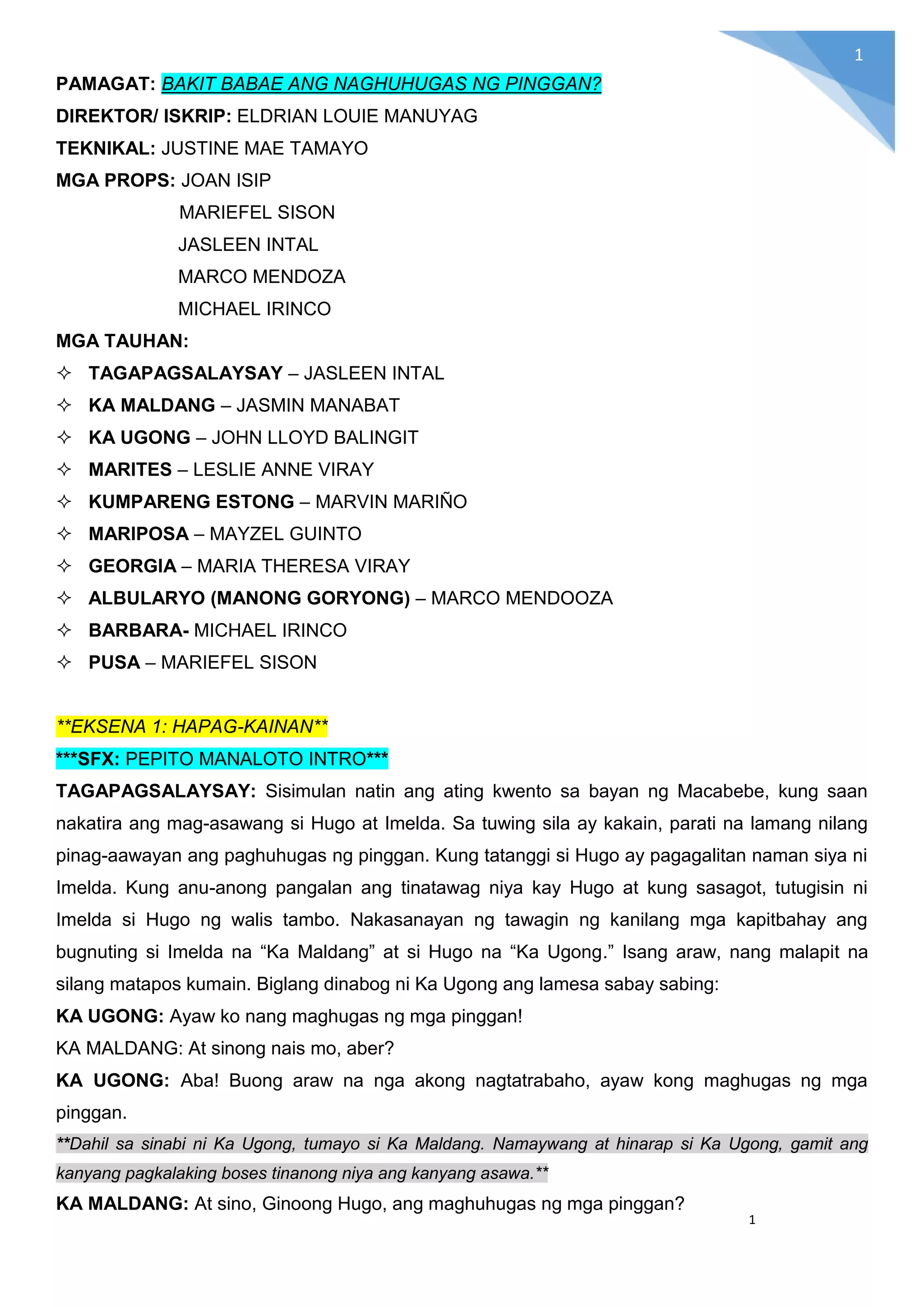 BAKIT BABAE ANG NAGHUHUGAS NG MGA PINGGAN? | DOCX