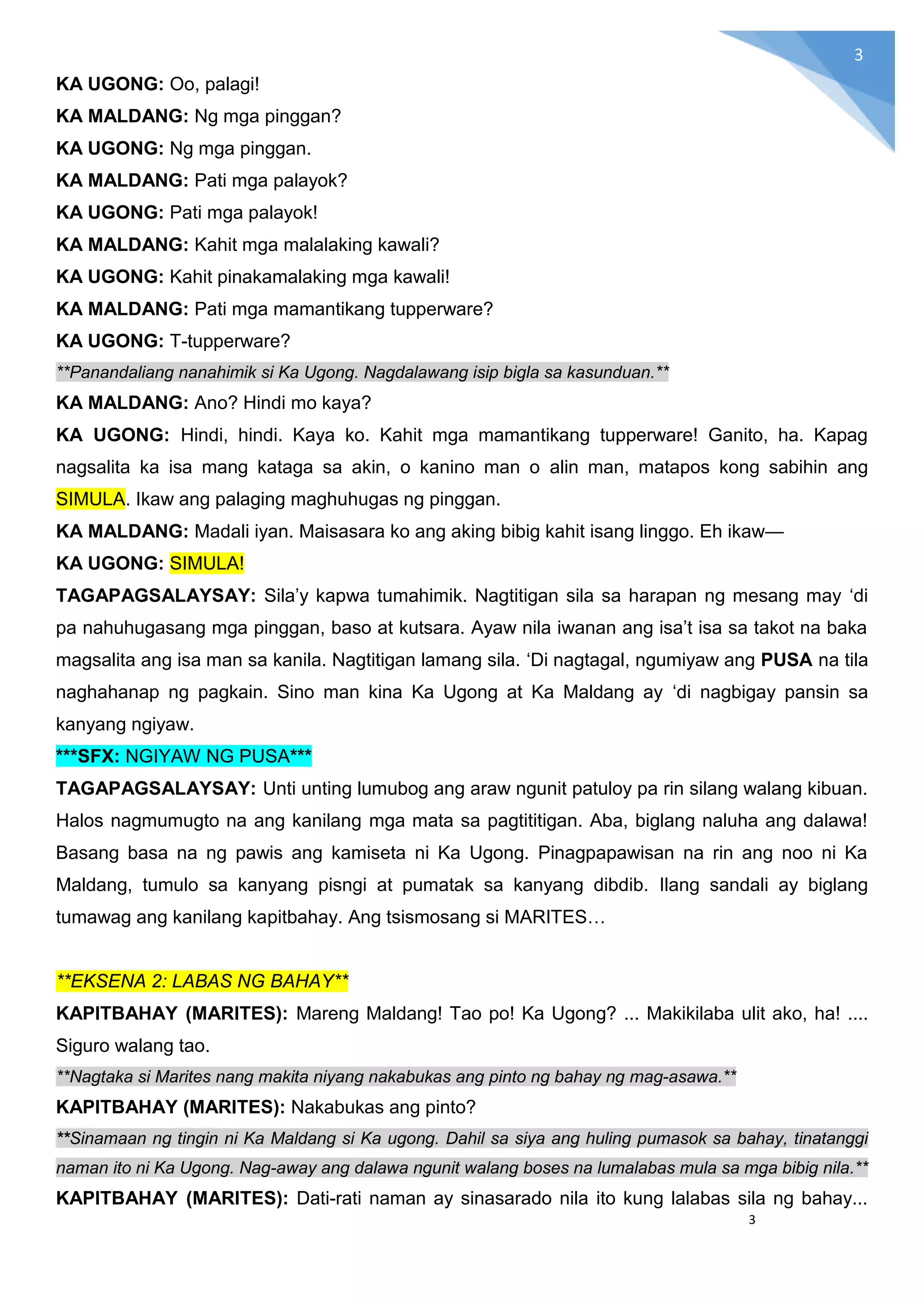 BAKIT BABAE ANG NAGHUHUGAS NG MGA PINGGAN? | DOCX