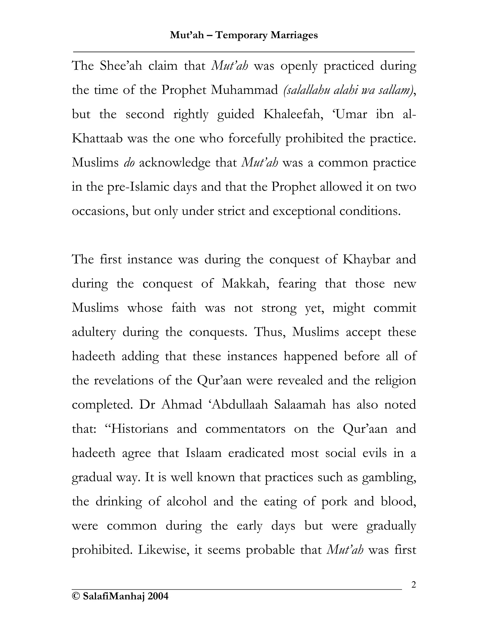 Islam temporary marriage (Mutah) | PDF