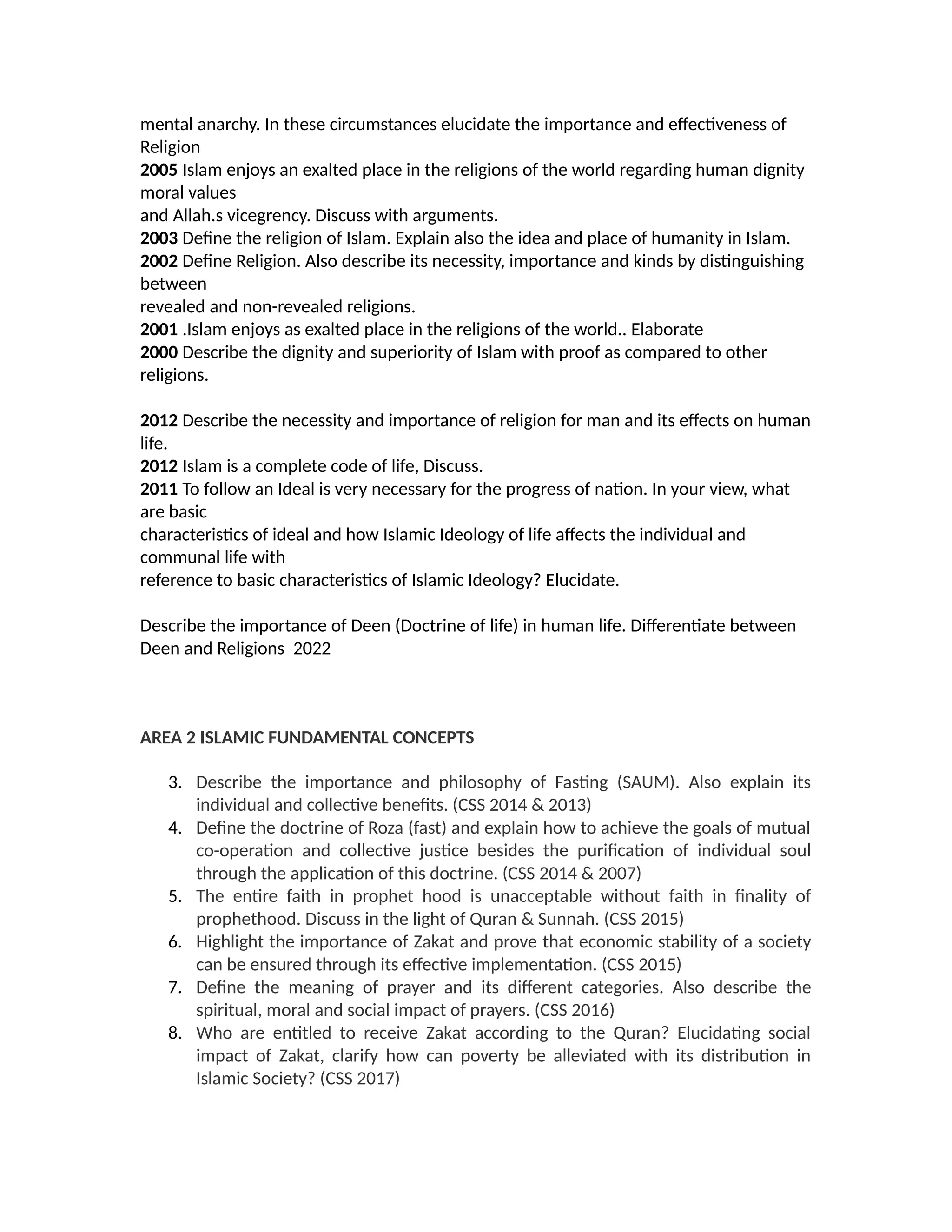 CSS Islamiat Past Paper Analysis (Topic-wise) 2000-2024.docx