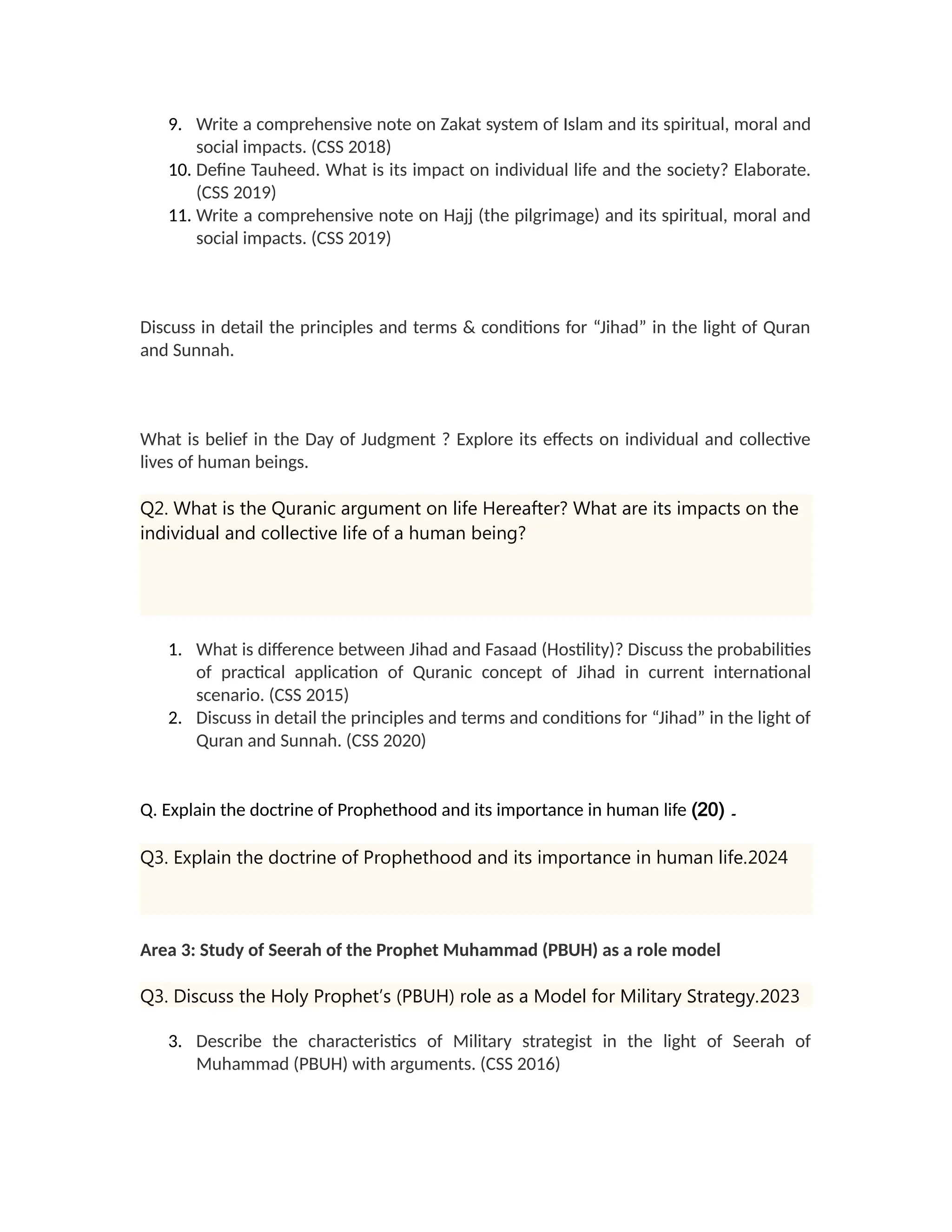 CSS Islamiat Past Paper Analysis (Topic-wise) 2000-2024.docx