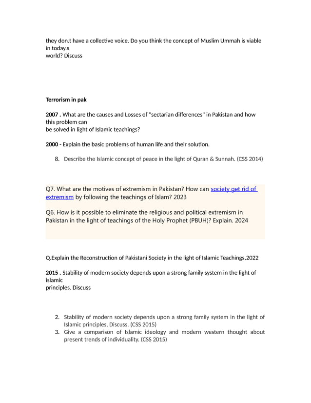 CSS Islamiat Past Paper Analysis (Topic-wise) 2000-2024.docx | Islam ...