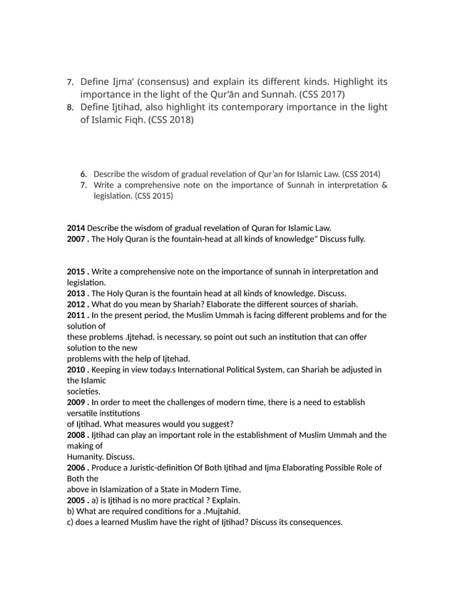 CSS Islamiat Past Paper Analysis (Topic-wise) 2000-2024.docx | Islam ...