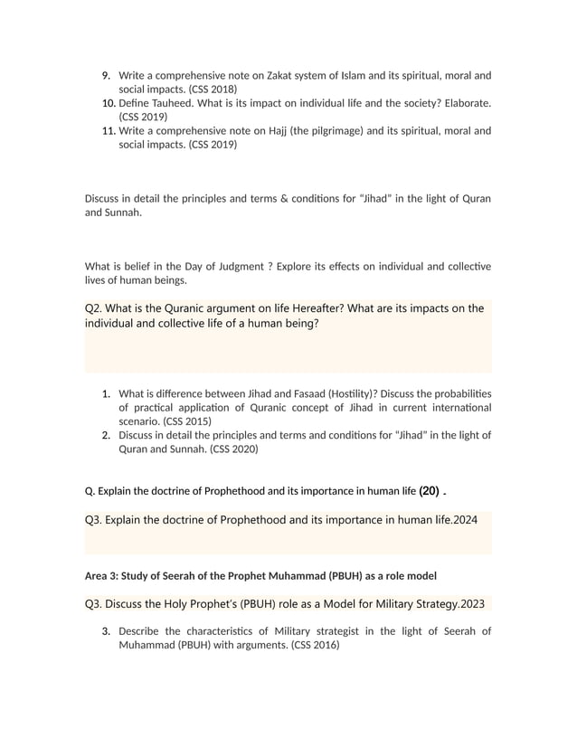 CSS Islamiat Past Paper Analysis (Topic-wise) 2000-2024.docx | Islam ...