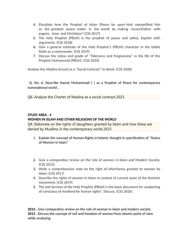CSS Islamiat Past Paper Analysis (Topic-wise) 2000-2024.docx | Islam ...