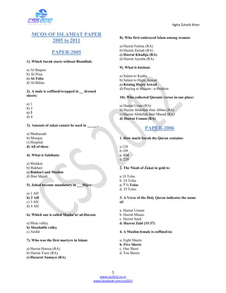 Islamiat solved mcqs 2005 to 2011 | PDF | Islam | Religion & Spirituality