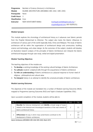 Islamic architecture module outline march 2016 | PDF