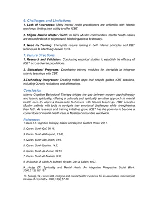 Islamic Cognitive Behavioral Therapy Integrating Faith and Psychology | PDF