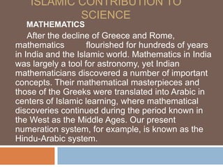 Islamic contribution to history and philosophy of science | PPTX