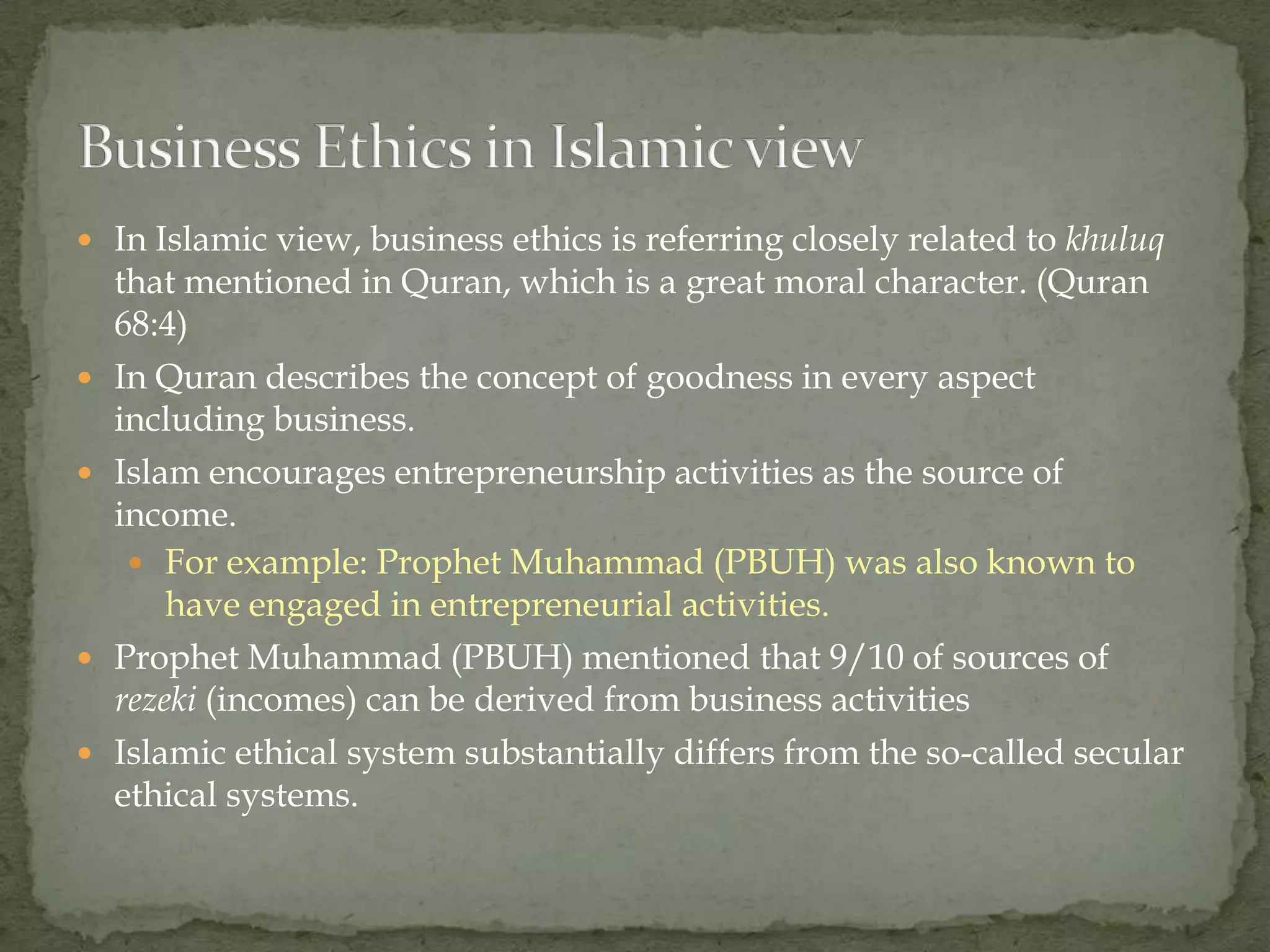 Islamic Entrepreneurship: Business Ethics | PPTX