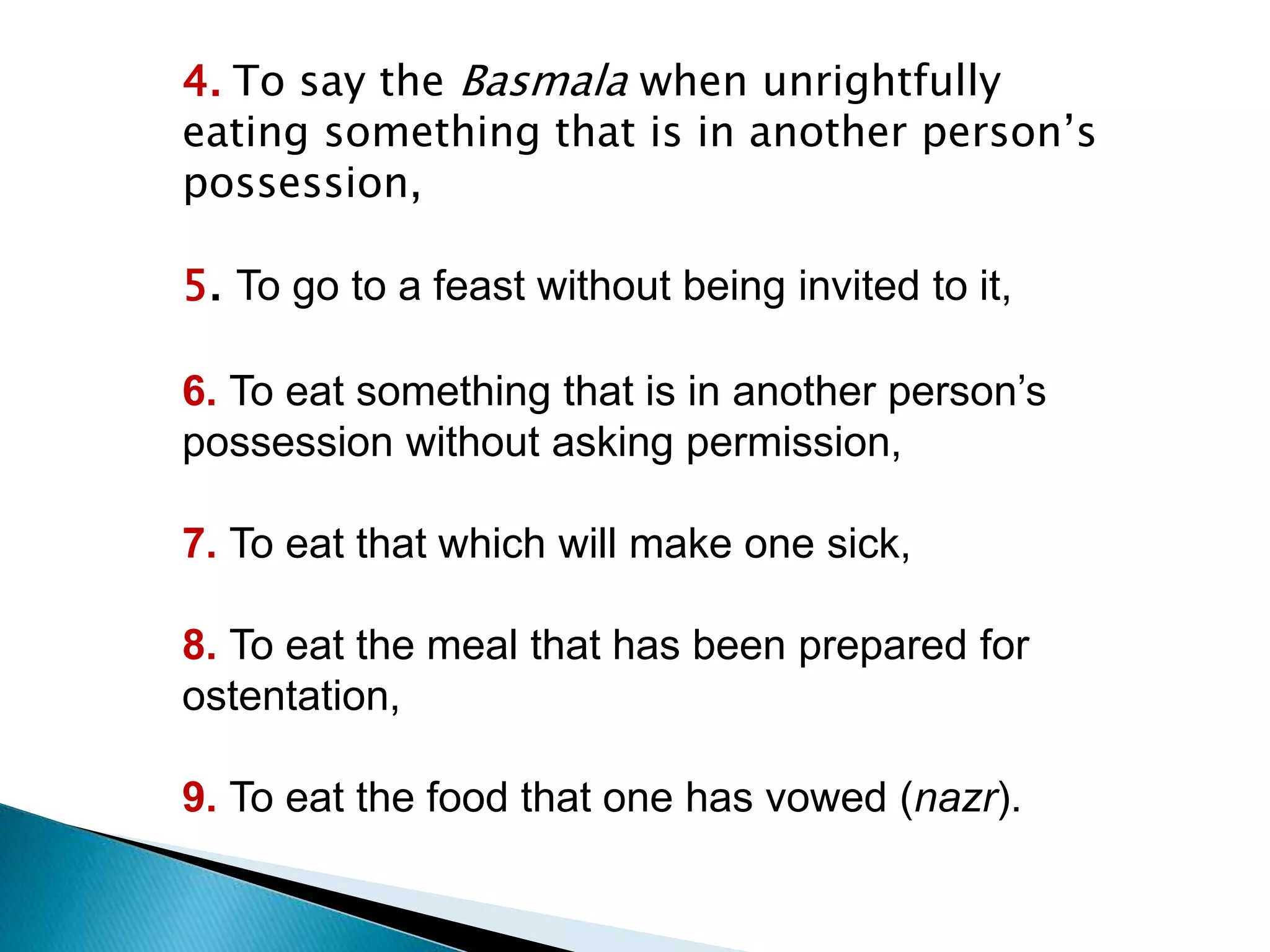 Islamic manners of eating and drinking power point | PPTX