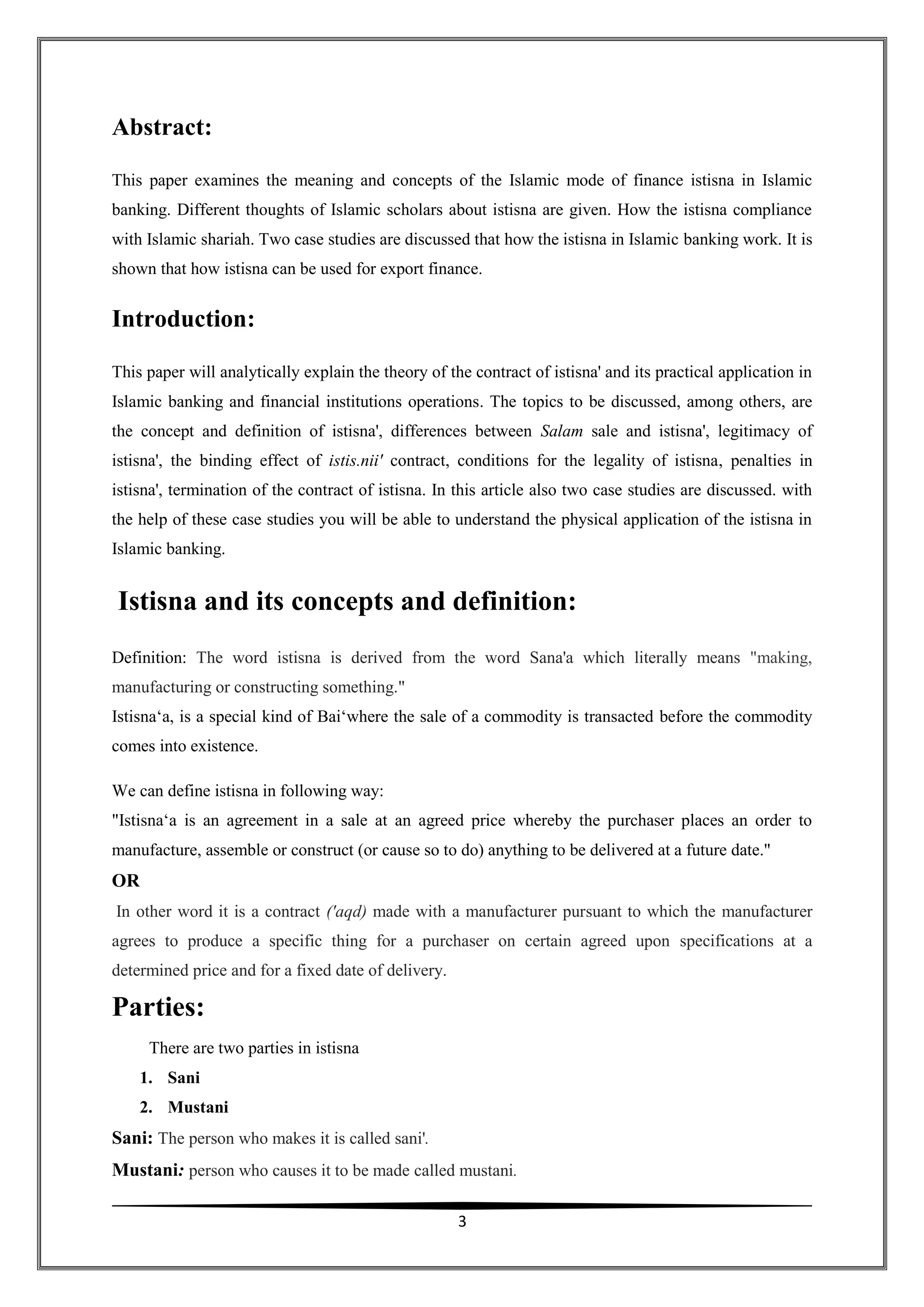 Islamic mode of finance istisna | DOCX