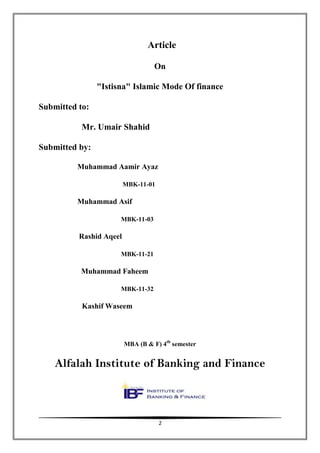 Islamic mode of finance istisna | DOCX