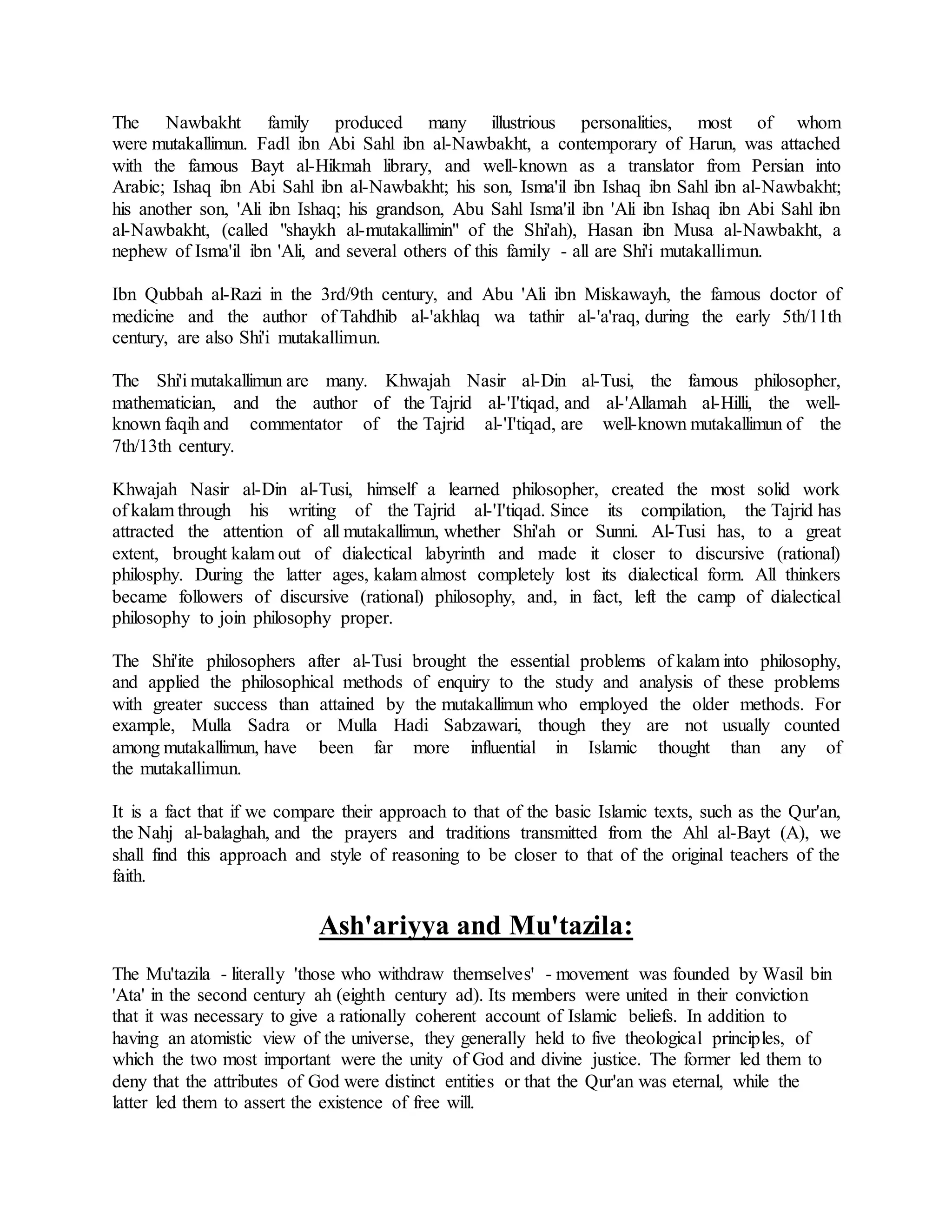 Ilm-Al-Kalam: Mutazilism and Ashiarism | DOCX