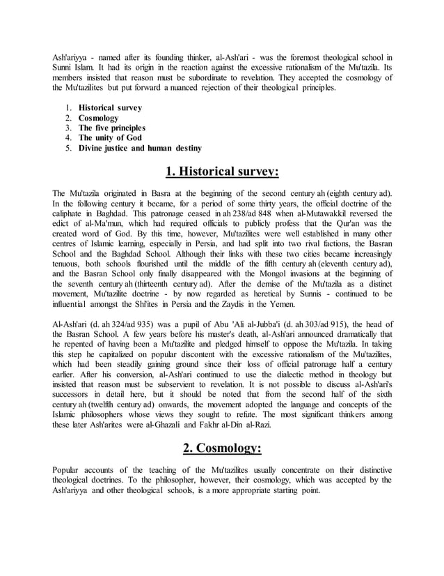 Ilm-Al-Kalam: Mutazilism and Ashiarism | DOCX | Islam | Religion ...