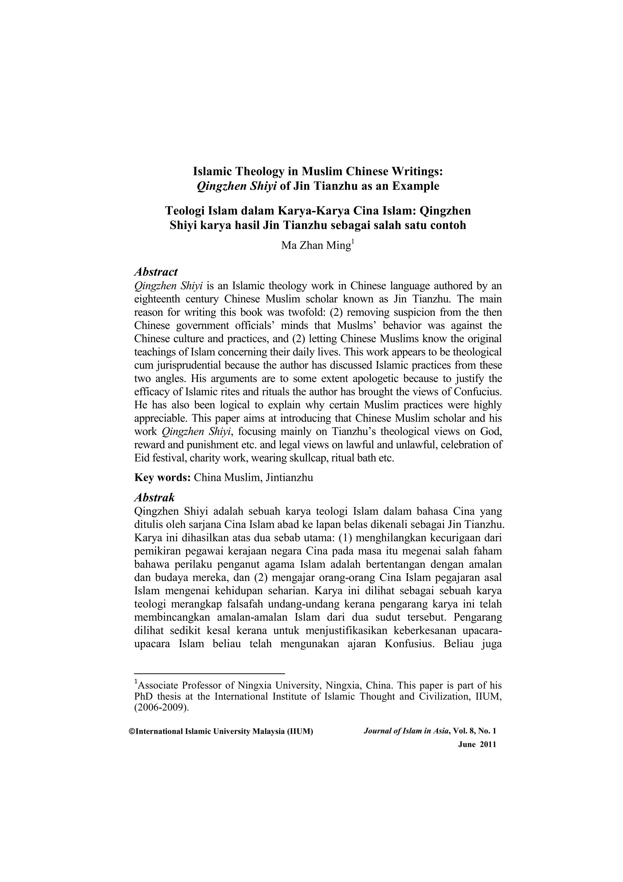 Islamic theology in muslim chinese writings | PDF