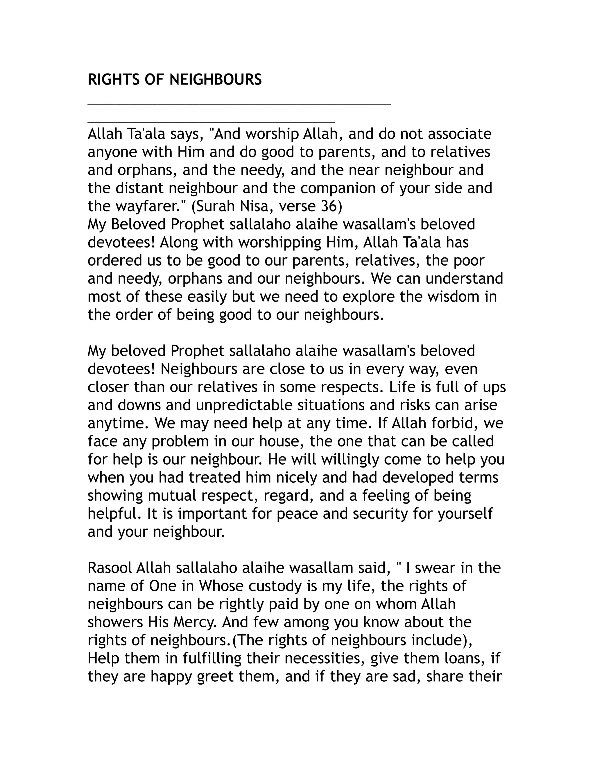Islam neighbours rights | PDF