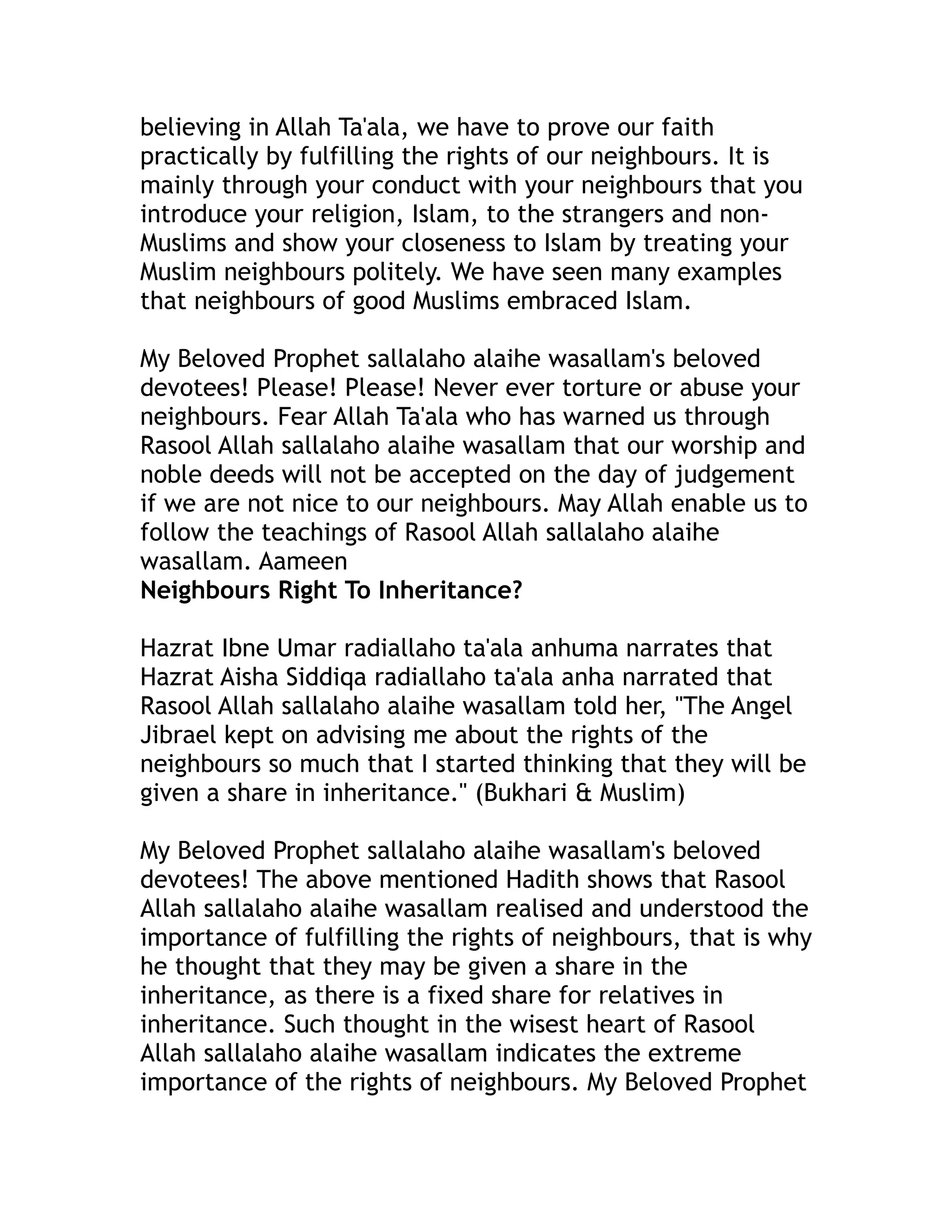 Islam neighbours rights | PDF