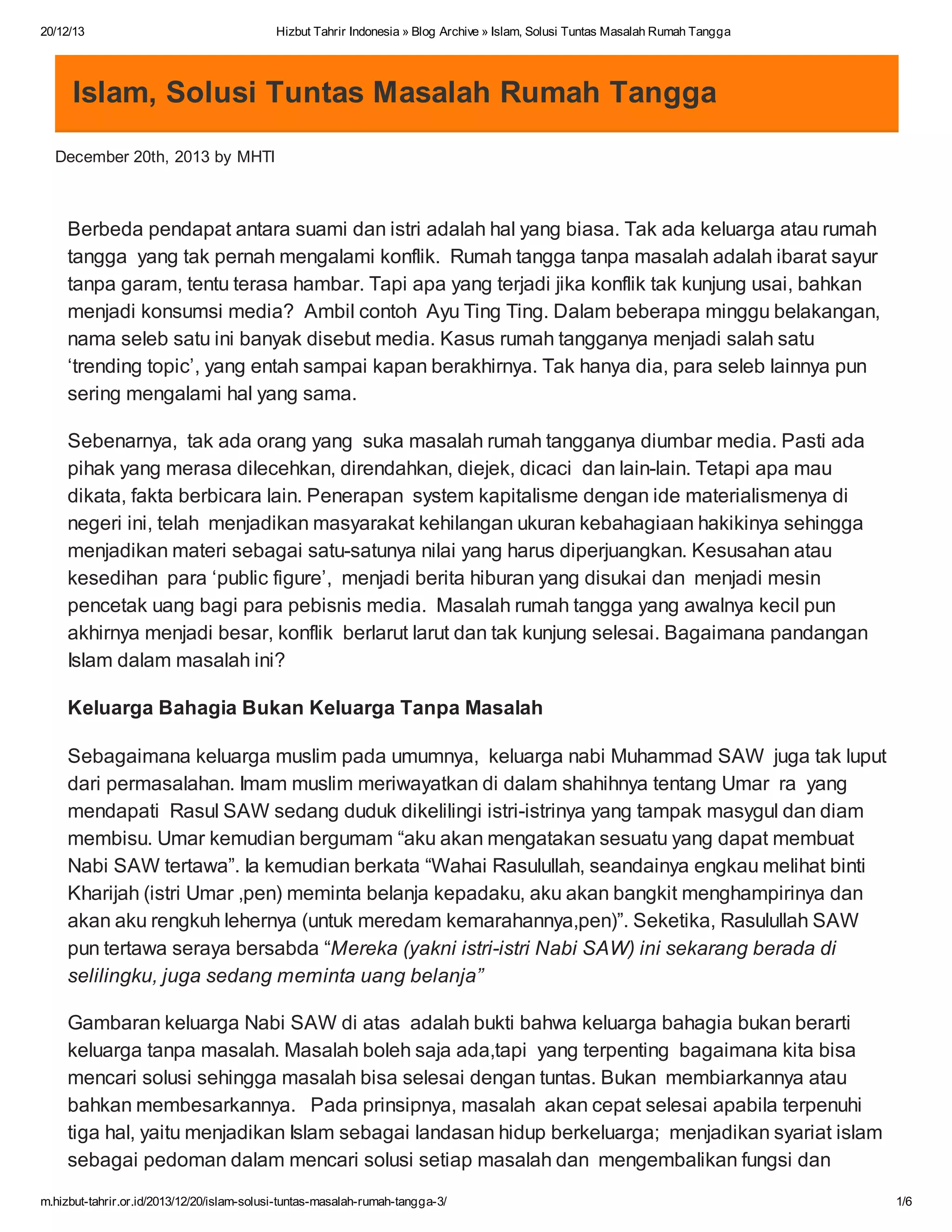 Islam, solusi tuntas masalah rumah tangga | PDF