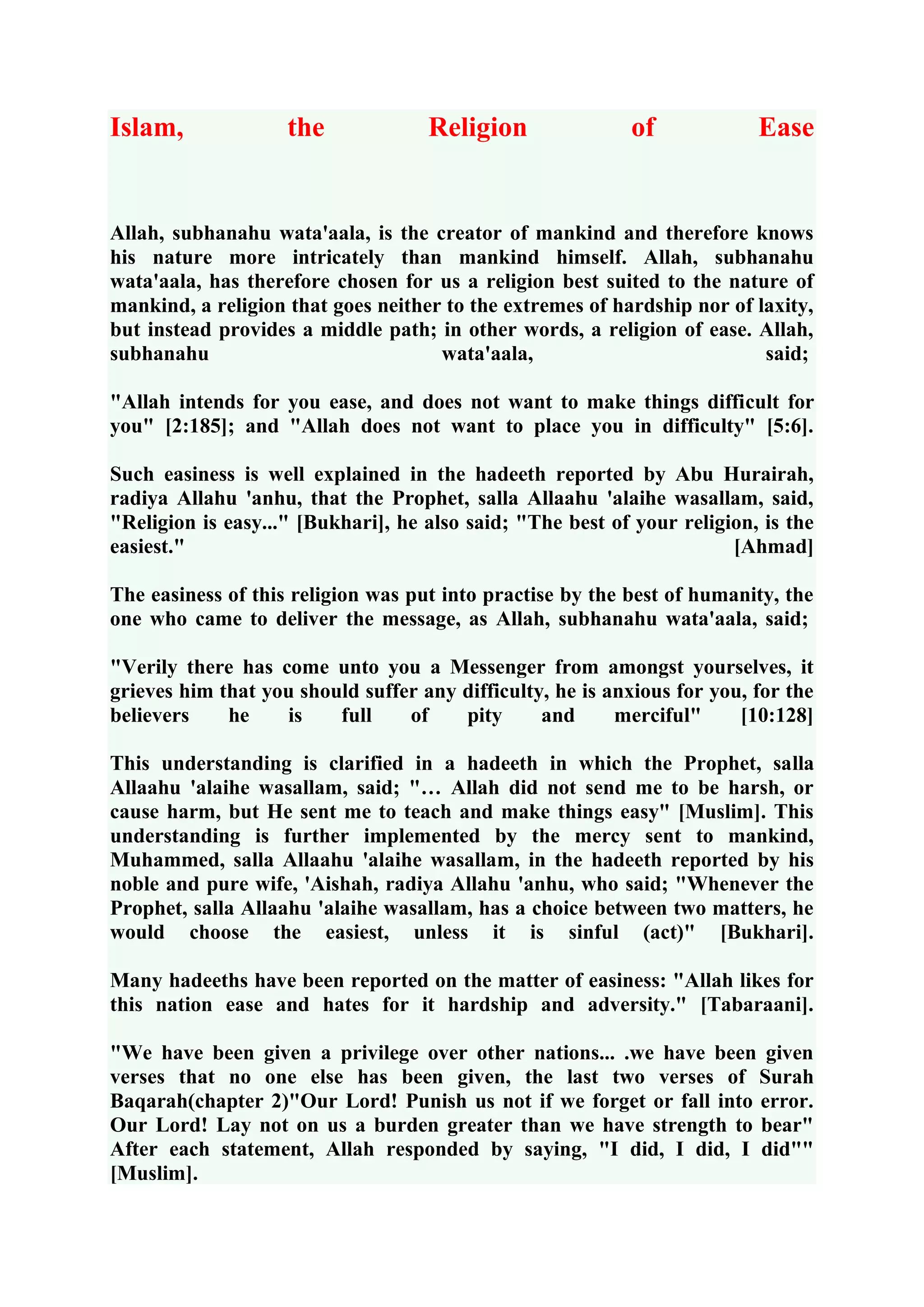 Islam the religion of ease | PDF