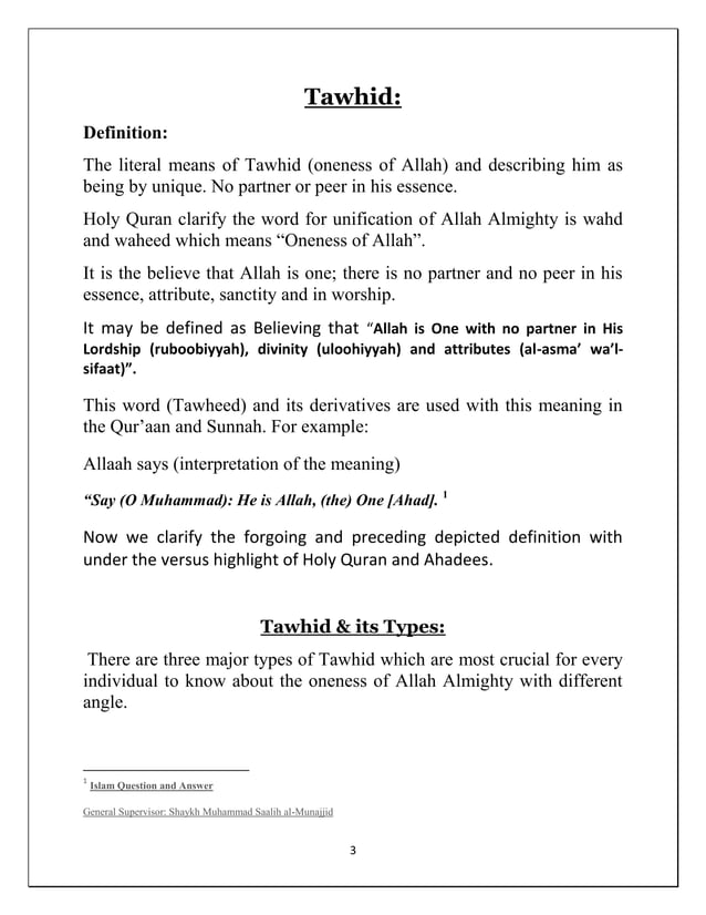 Tawhid and its Types | PDF | Islam | Religion & Spirituality