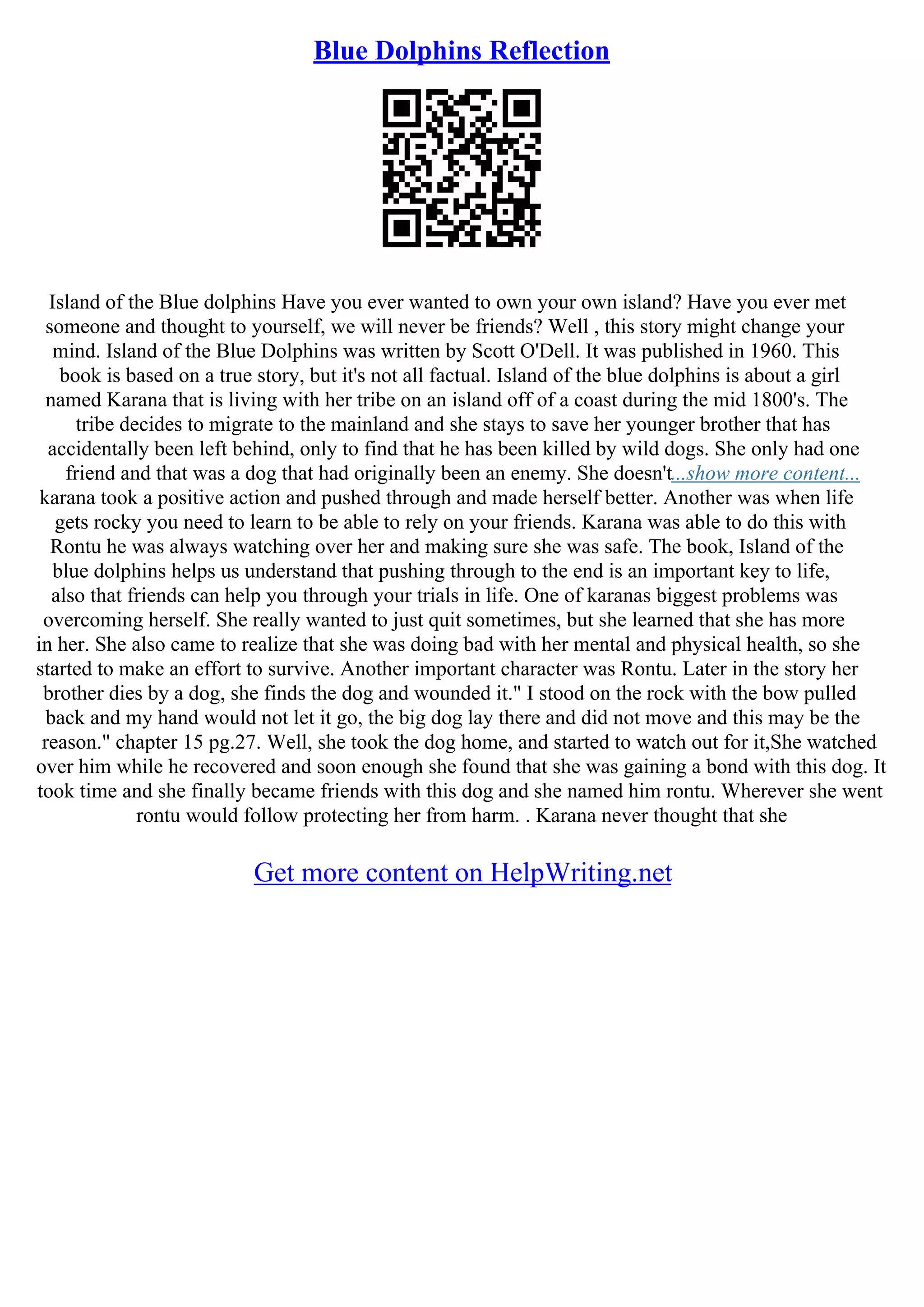 Island Of The Blue Dolphins Essay | PDF | Zoos & Aquariums | Attractions