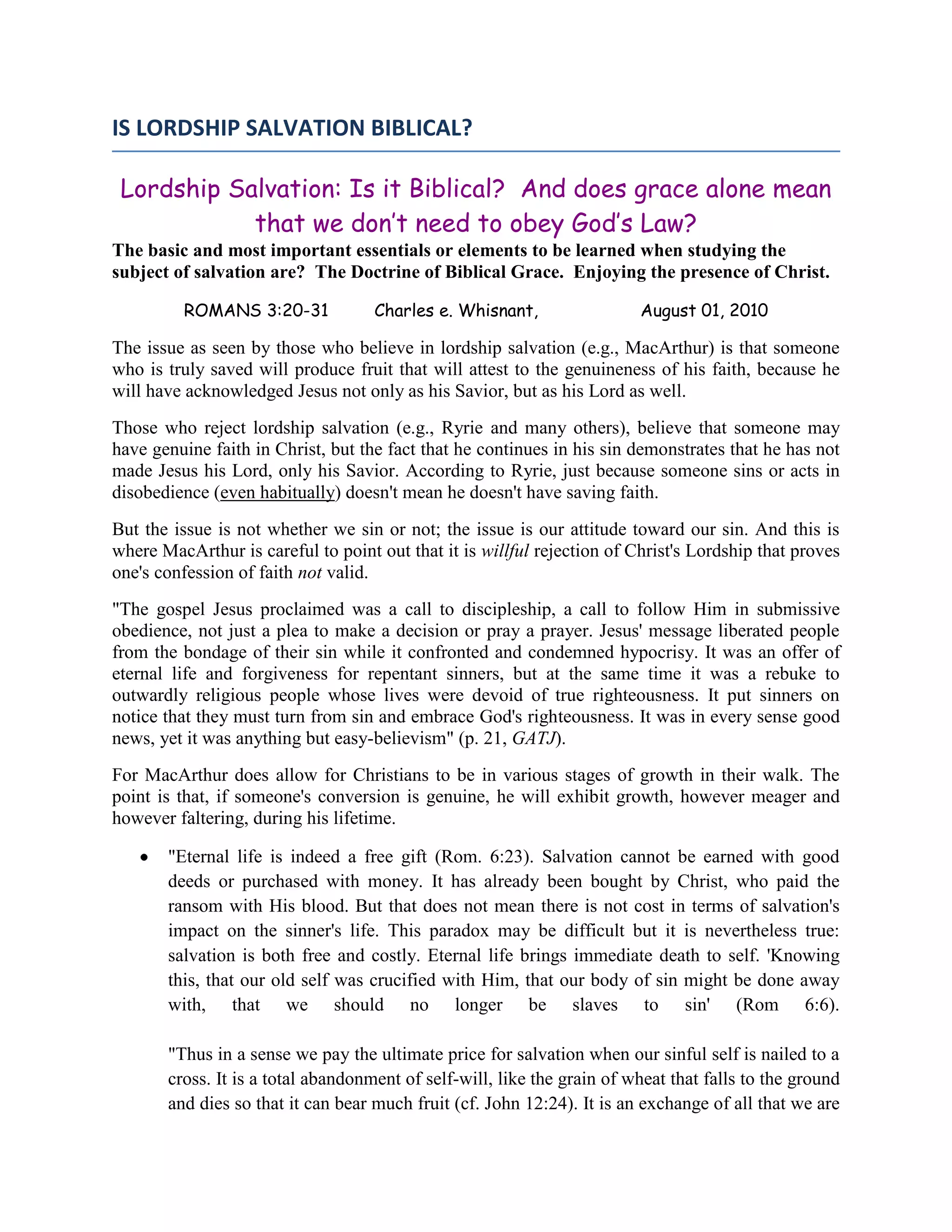 Is lordship salvation biblical | DOCX