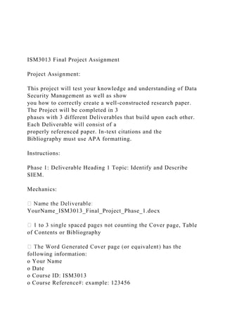 ISM3013 Final Project Assignment Project Assignment .docx