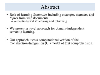 Using Text Comprehension Model for Learning Concepts, Context, and Topic of Web Content | PDF