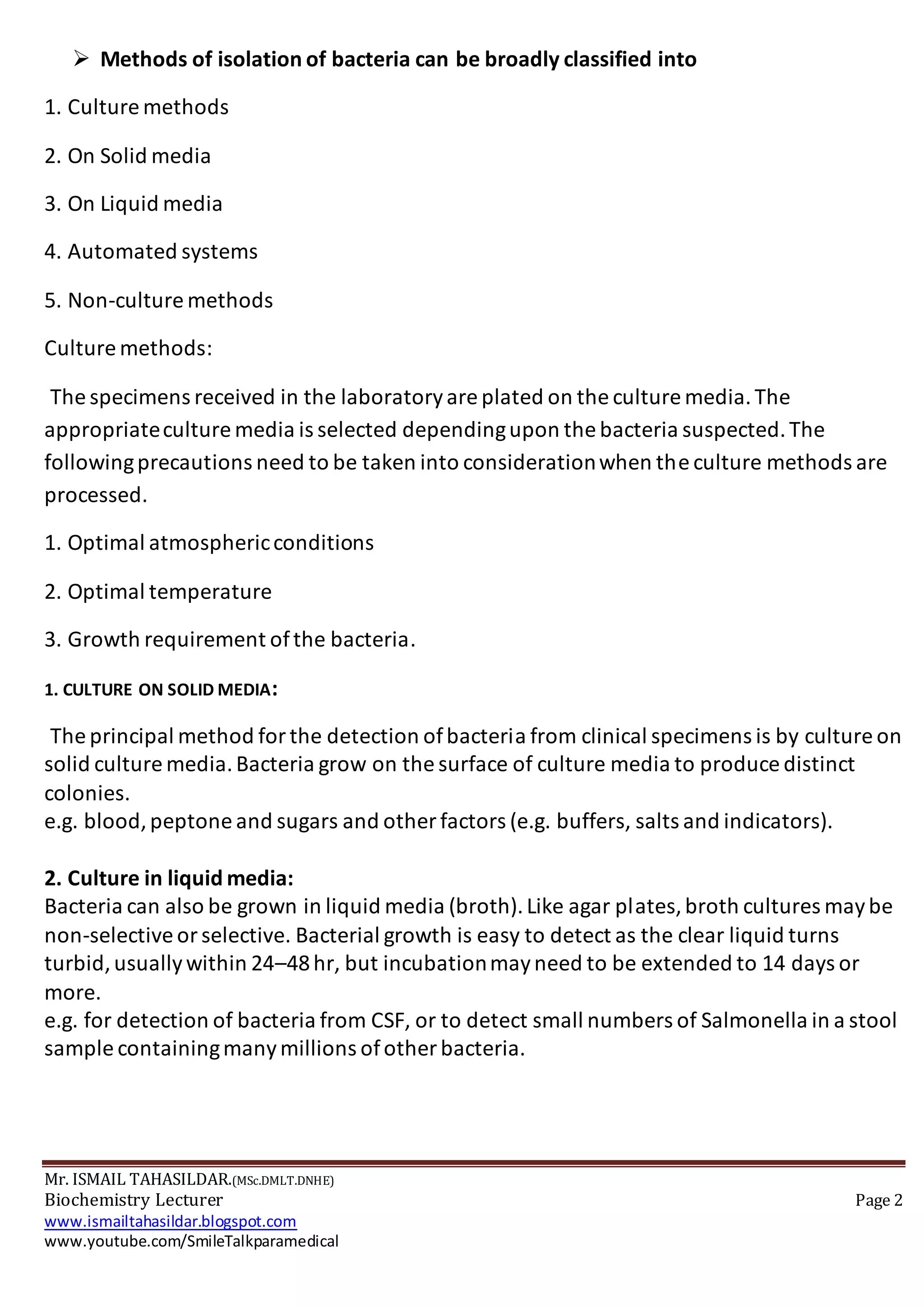 methods of isolation of bacteria | DOCX