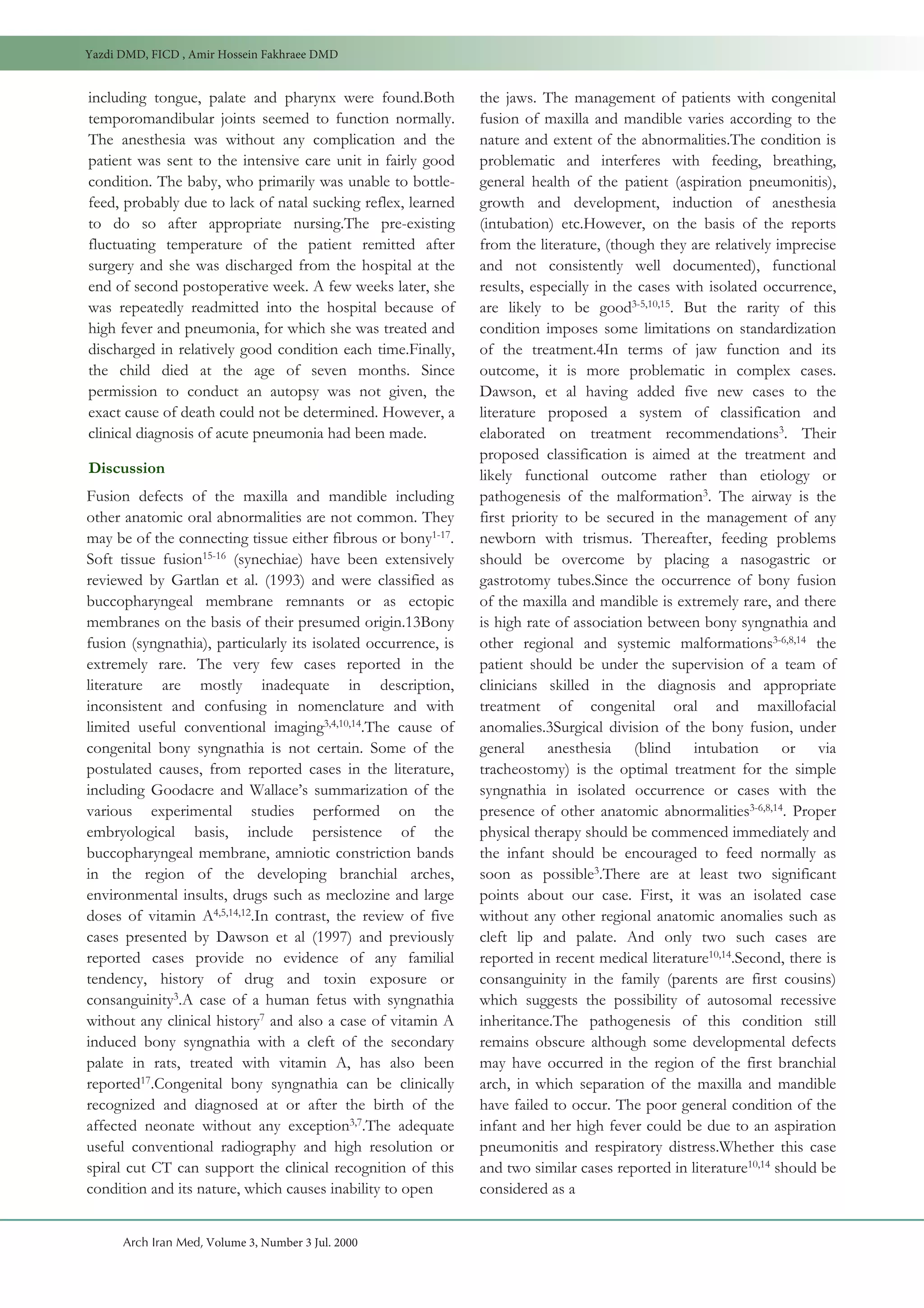 2.Ismail Yazdi anda Amir Hossein Fakhraee Congenital Fusion of Maxilla ...