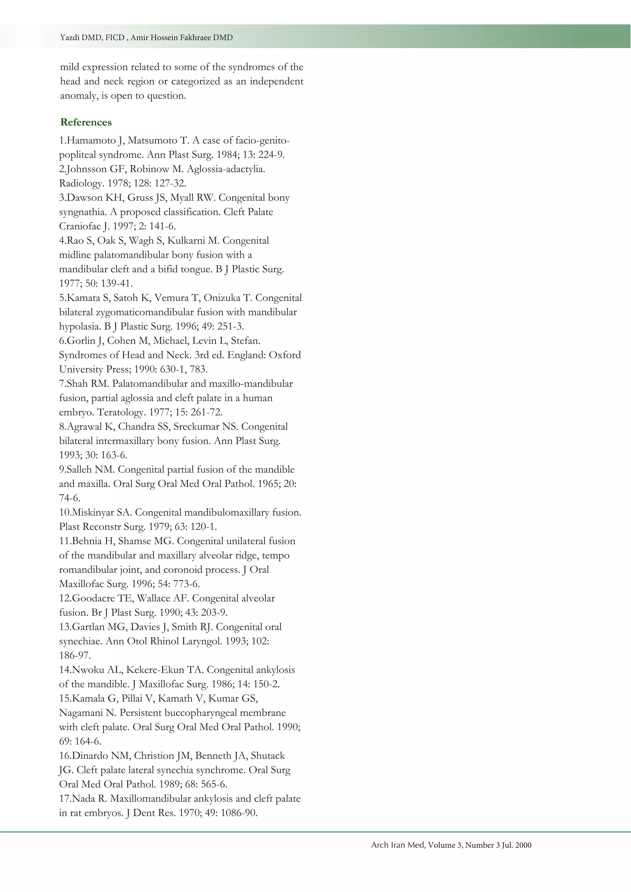 2.Ismail Yazdi anda Amir Hossein Fakhraee Congenital Fusion of Maxilla ...