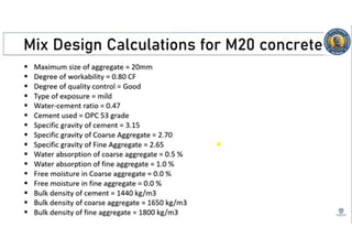 Mix design by Indian standard method for M20 | PPT