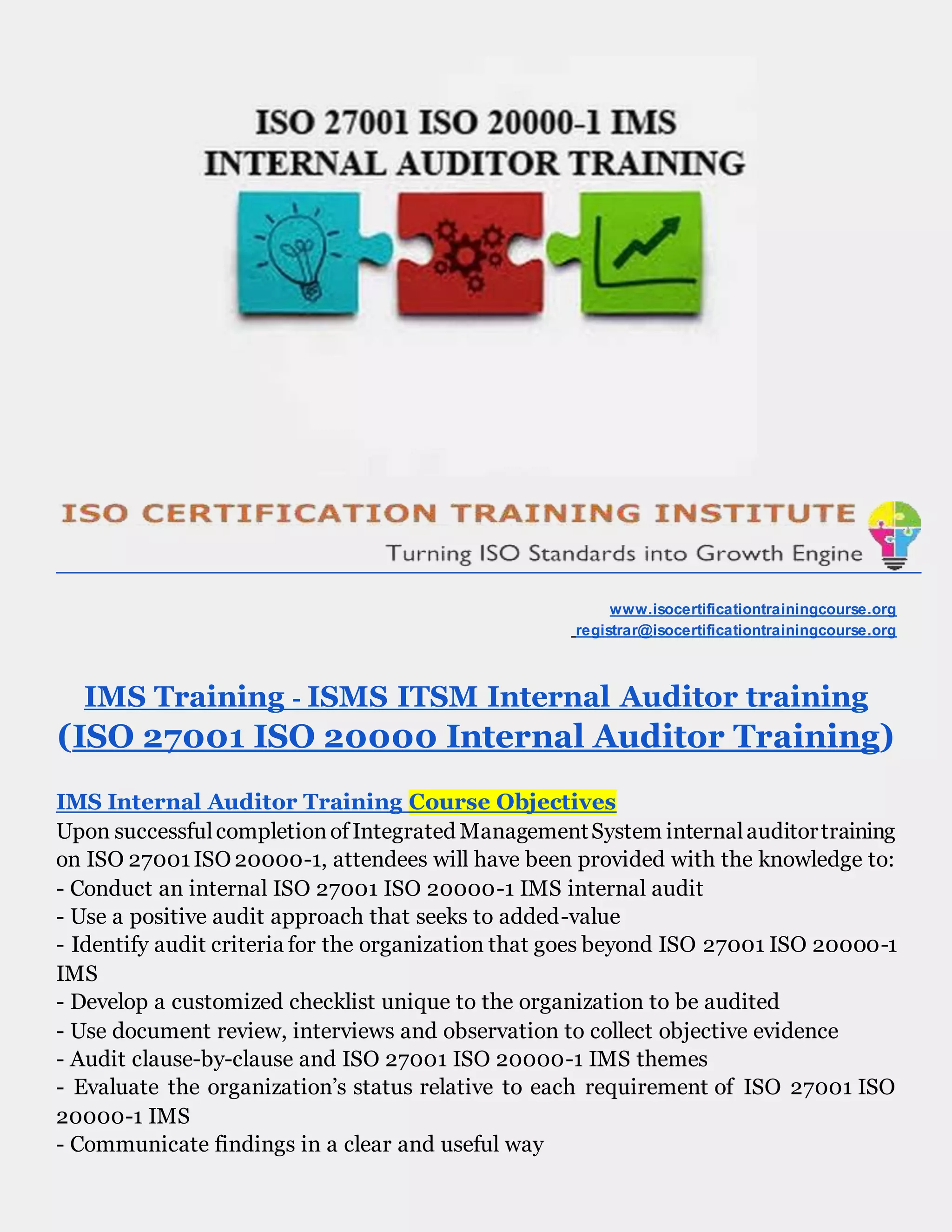 IMS training | ISO 27001 ISO 20001 IMS Internal Auditor Training | PDF
