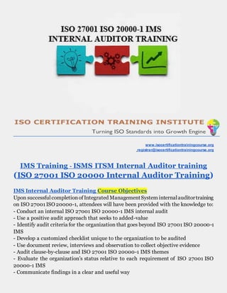 IMS training | ISO 27001 ISO 20001 IMS Internal Auditor Training | DOCX