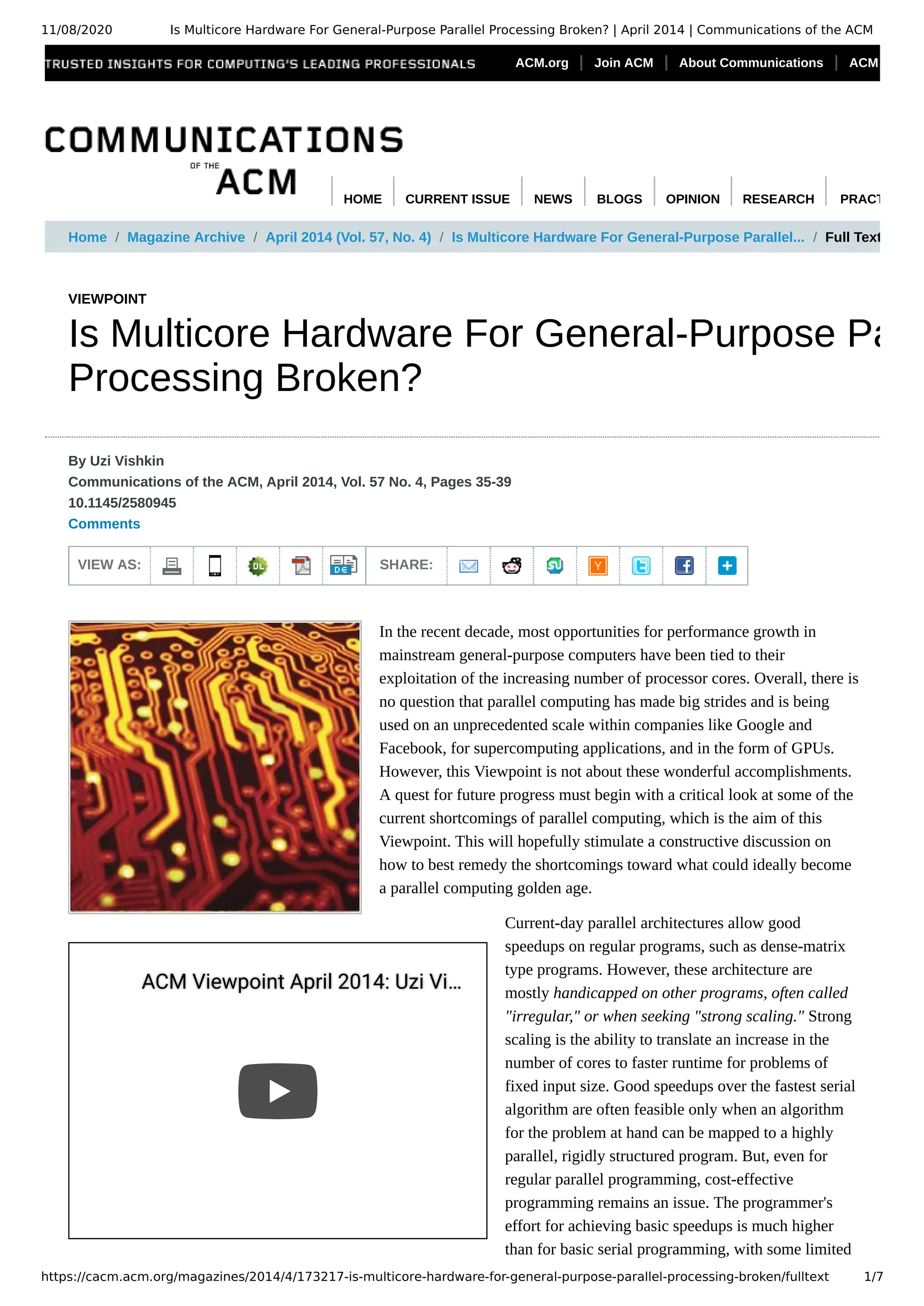 Is Multicore Hardware For General Purpose Parallel Processing Broken Notes Pdf