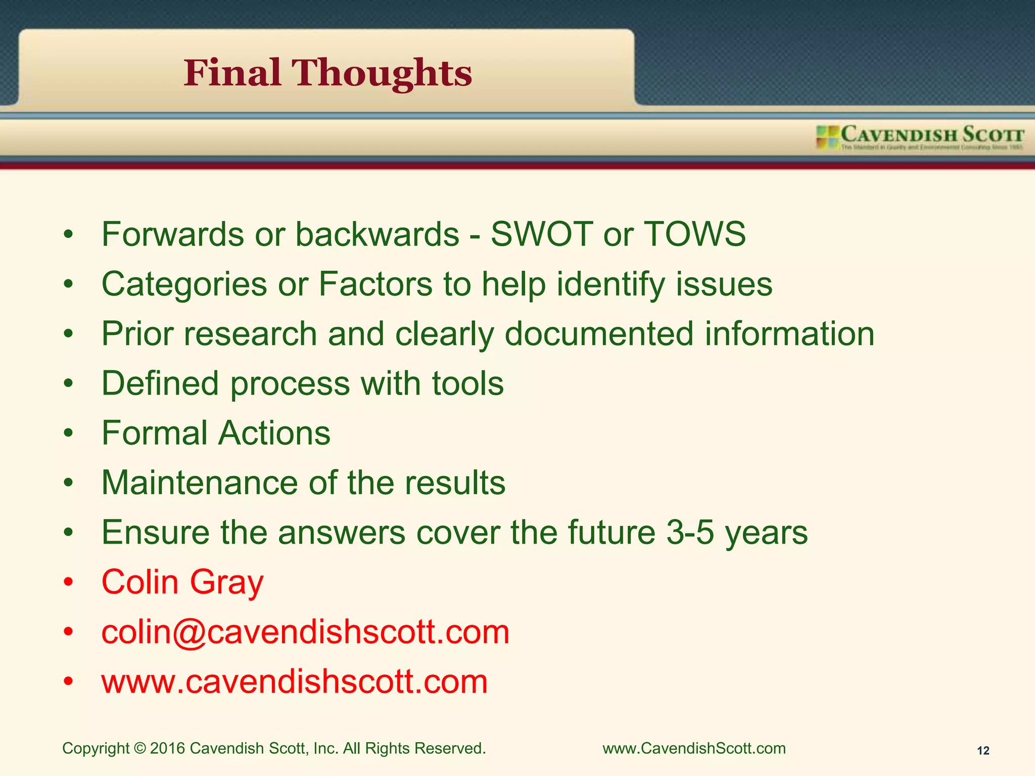 Getting The Contex Right: Using Simple SWOT Analysis to Address ISO ...