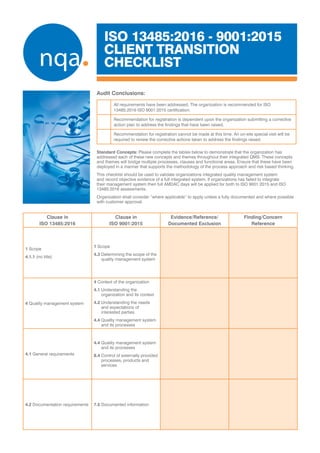 NQA - ISO 13485 Transition Checklist | PDF