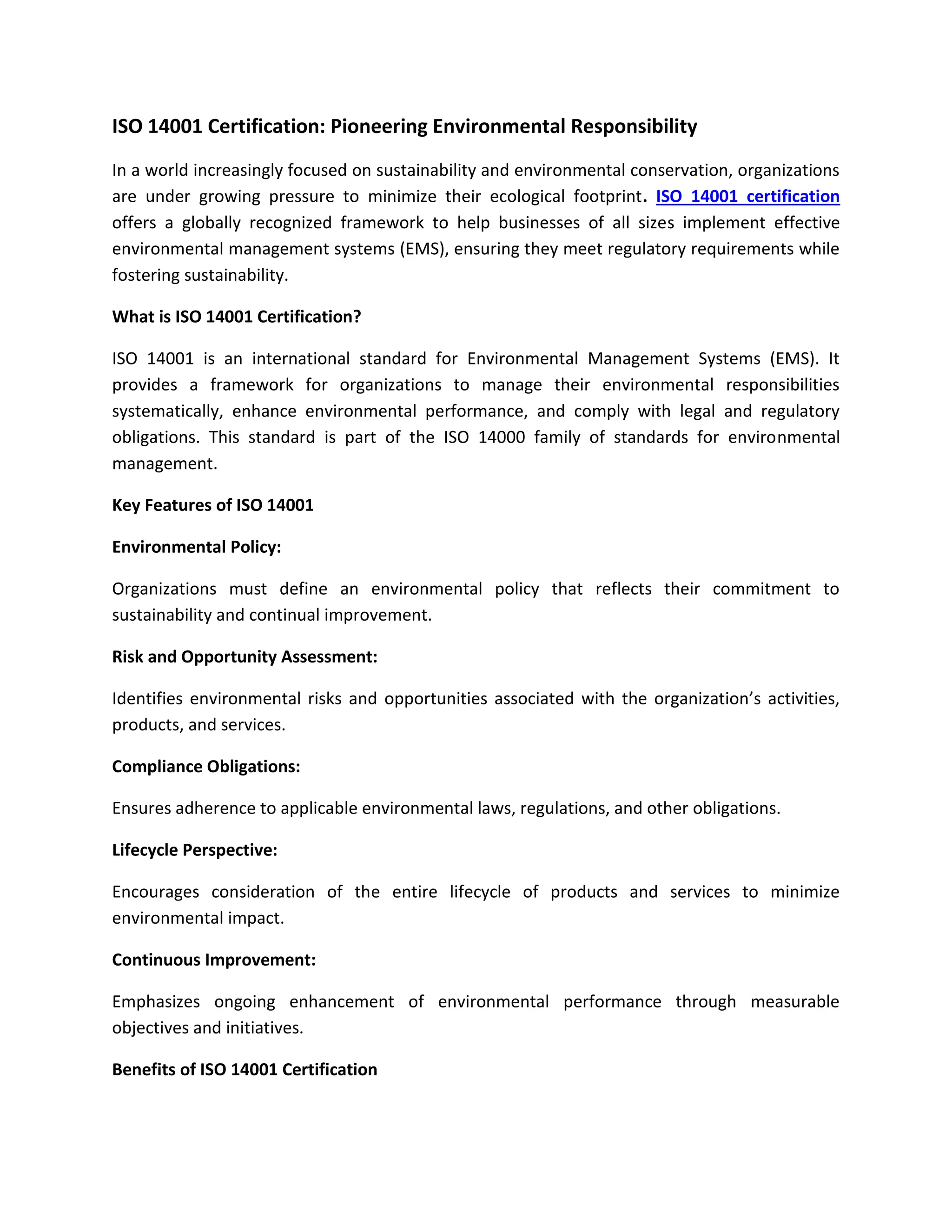 ISO 14001 Certification: Pioneering Environmental Responsibility | PDF