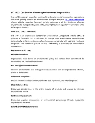 ISO 14001 Certification: Pioneering Environmental Responsibility | PDF