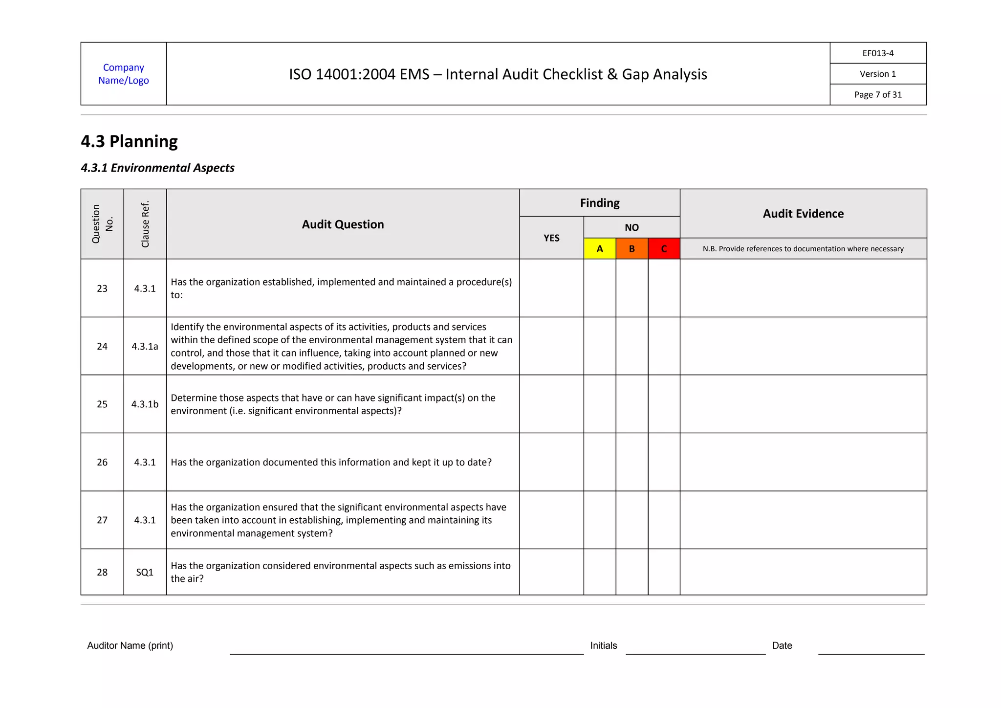 Iso 14001-ems-internal-audit-checklist-example ok | PDF