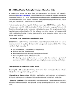 ISO 14001 Lead Auditor Training Certification: A Complete Guide | PDF