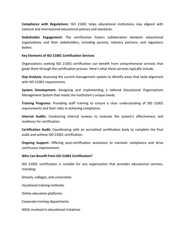 ISO 21001 Certification: Elevating Education Management Standards | PDF