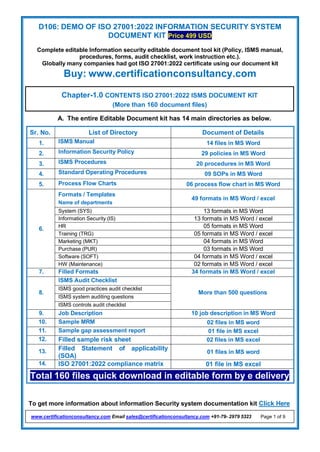 ISO 27001 2022 ISMS Documents-Manual, Checklist, Procedures | PDF