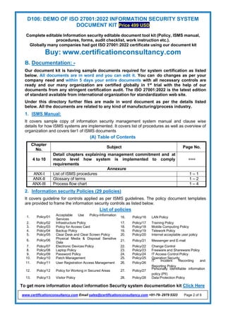 ISO 27001 2022 ISMS Documents-Manual, Checklist, Procedures | PDF