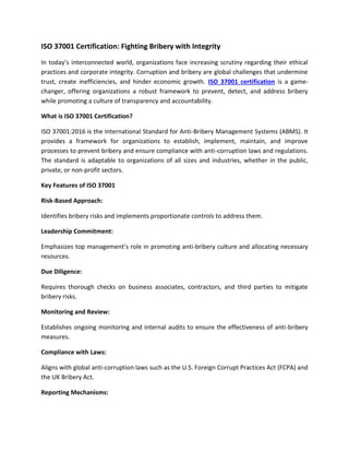 ISO 37001 Certification: Fighting Bribery with Integrity | PDF