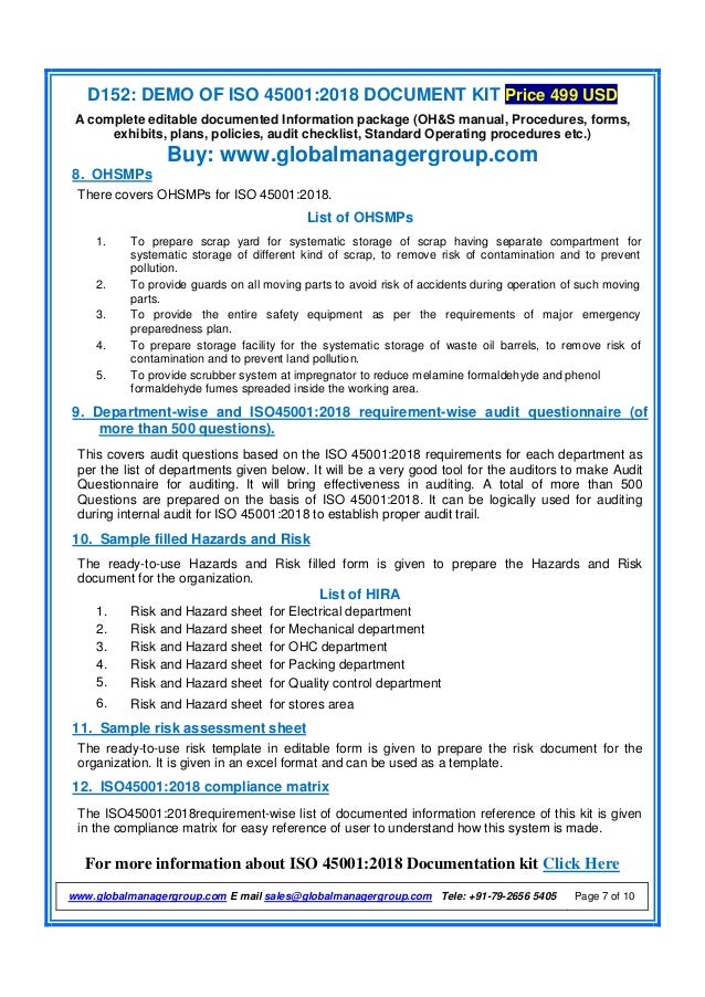 ISO 45001:2018 Documentation for Health and Safety Management System