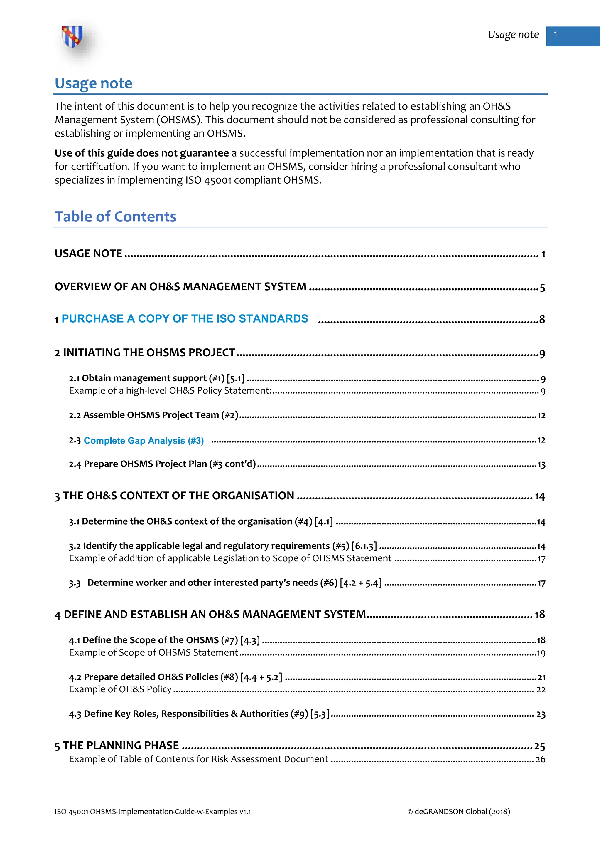 ISO 45001:2018 Implementation Guide for Occupational Health and Safety Management Systems (OHSMS ...