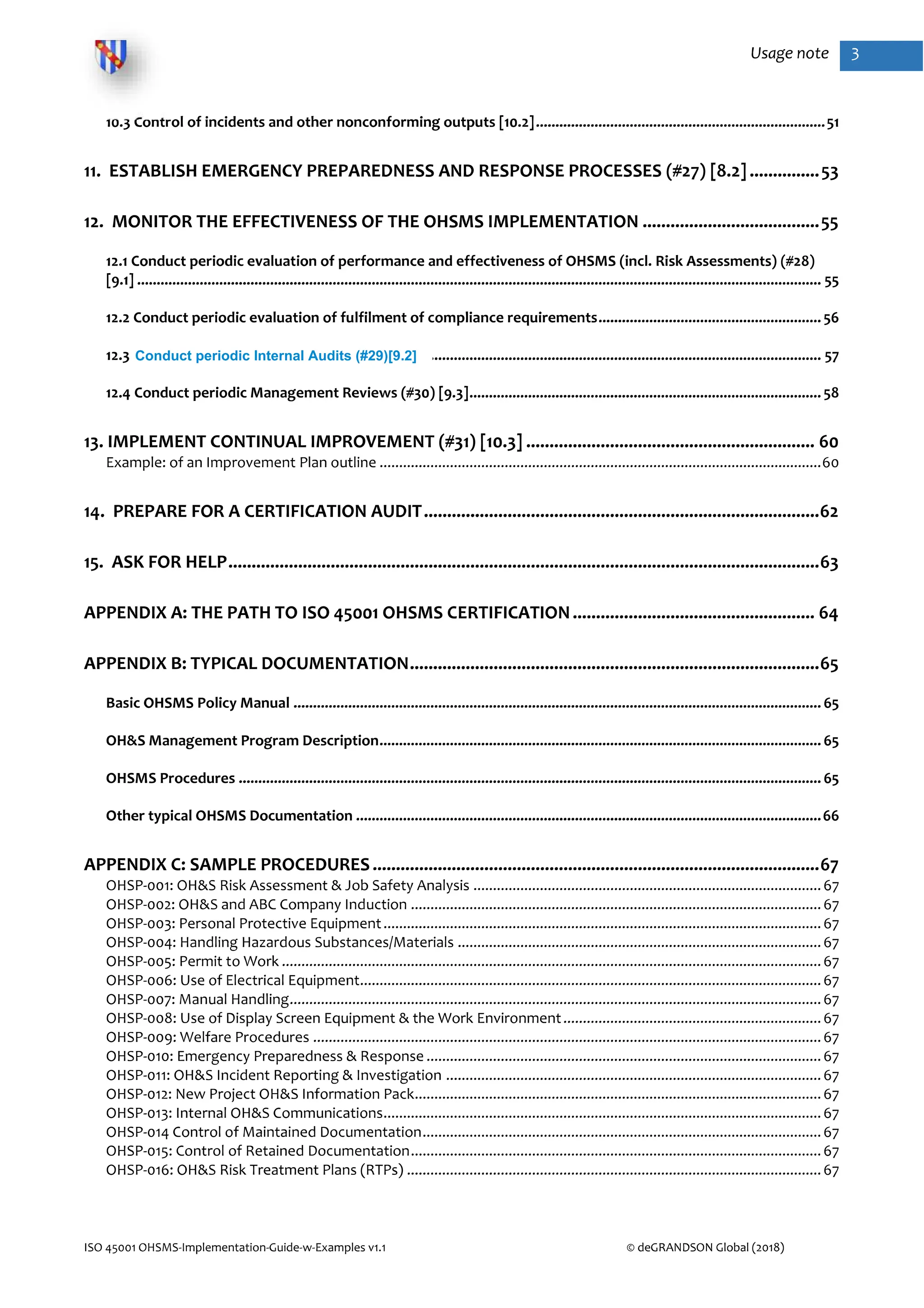 ISO 45001:2018 Implementation Guide for Occupational Health and Safety Management Systems (OHSMS ...