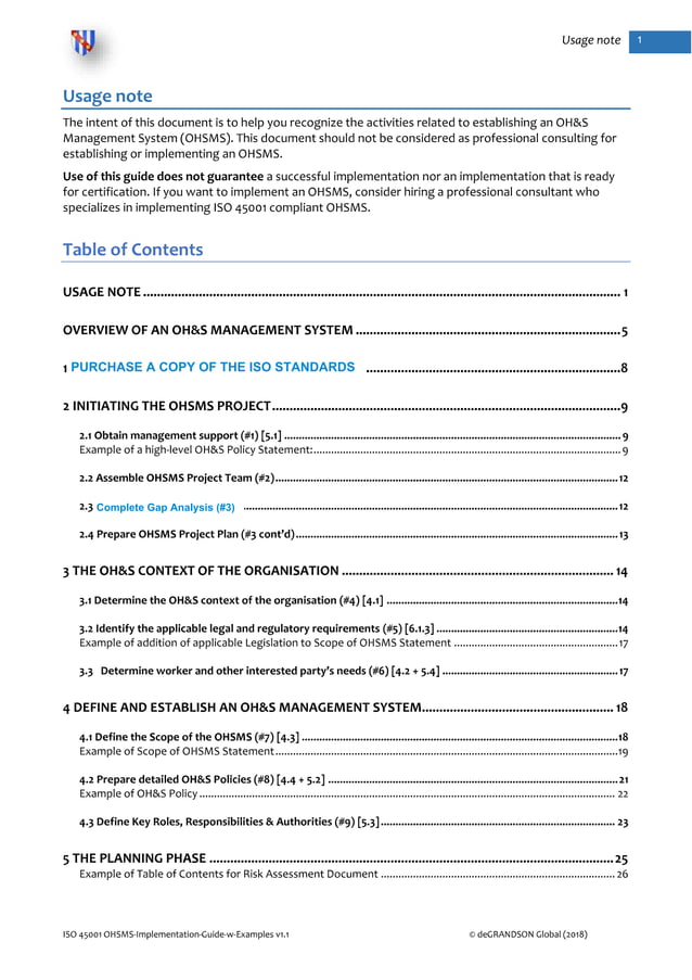 ISO 45001:2018 Implementation Guide for Occupational Health and Safety Management Systems (OHSMS ...